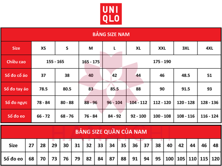 Bảng size Uniqlo chính hãng và hướng dẫn chọn size Uniqlo chính xác